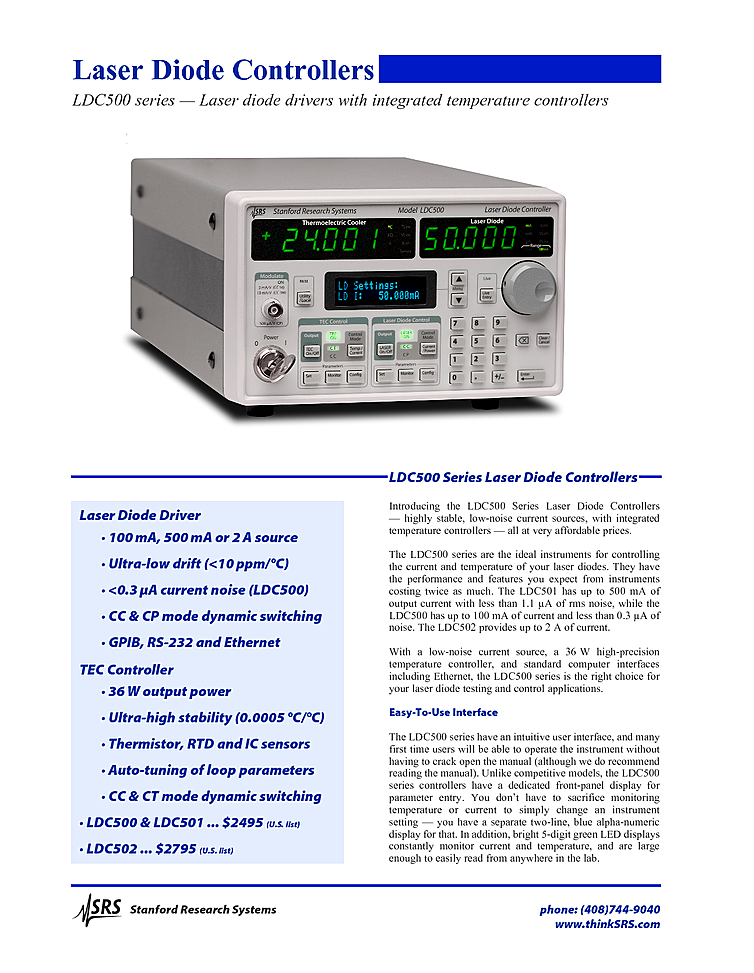 Stanford Research Systems Laser Driver and TEC Controller