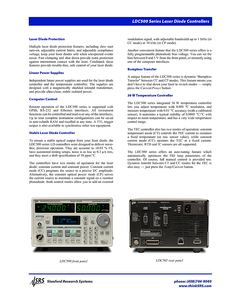 Stanford Research Systems Laser Driver and TEC Controller