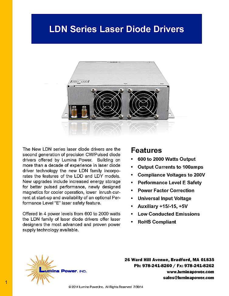 100 Amp, Pulsed and CW Laser Driver Modules from Lumina