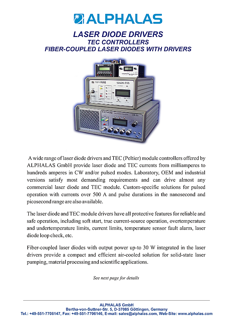 60 Amp Driver, 300 Watt TEC, Laser Driver and TEC Controller, Alphalas
