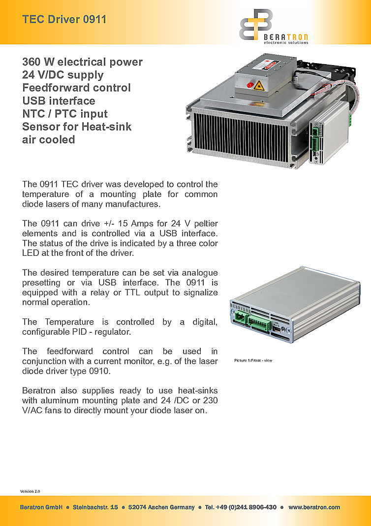 360 Watt High Power Laser Diode Temperature Controller, Beratron
