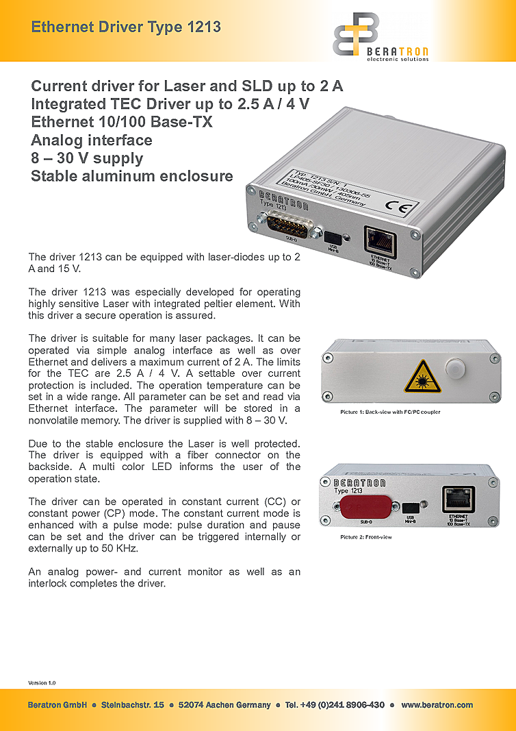 2 Amp Oem Laser Diode Current Source And Temperature Controller Beratron