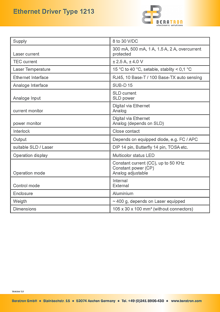 2 Amp Oem Laser Diode Current Source And Temperature Controller Beratron